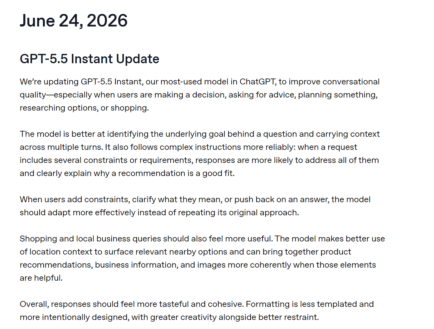 GPT-5.5 June 24 Update: Conversational Quality and Intent Recognition ...